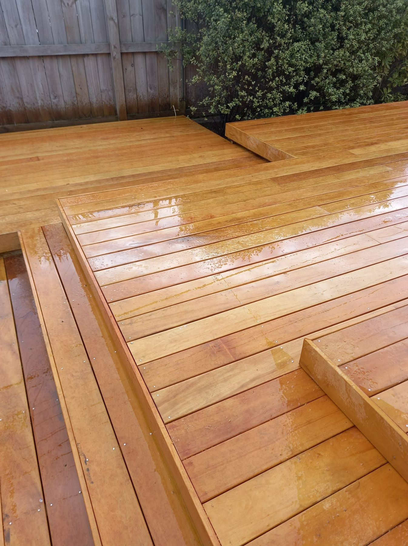 Another happy customer! Deck complete with paved pathway and outdoor shower